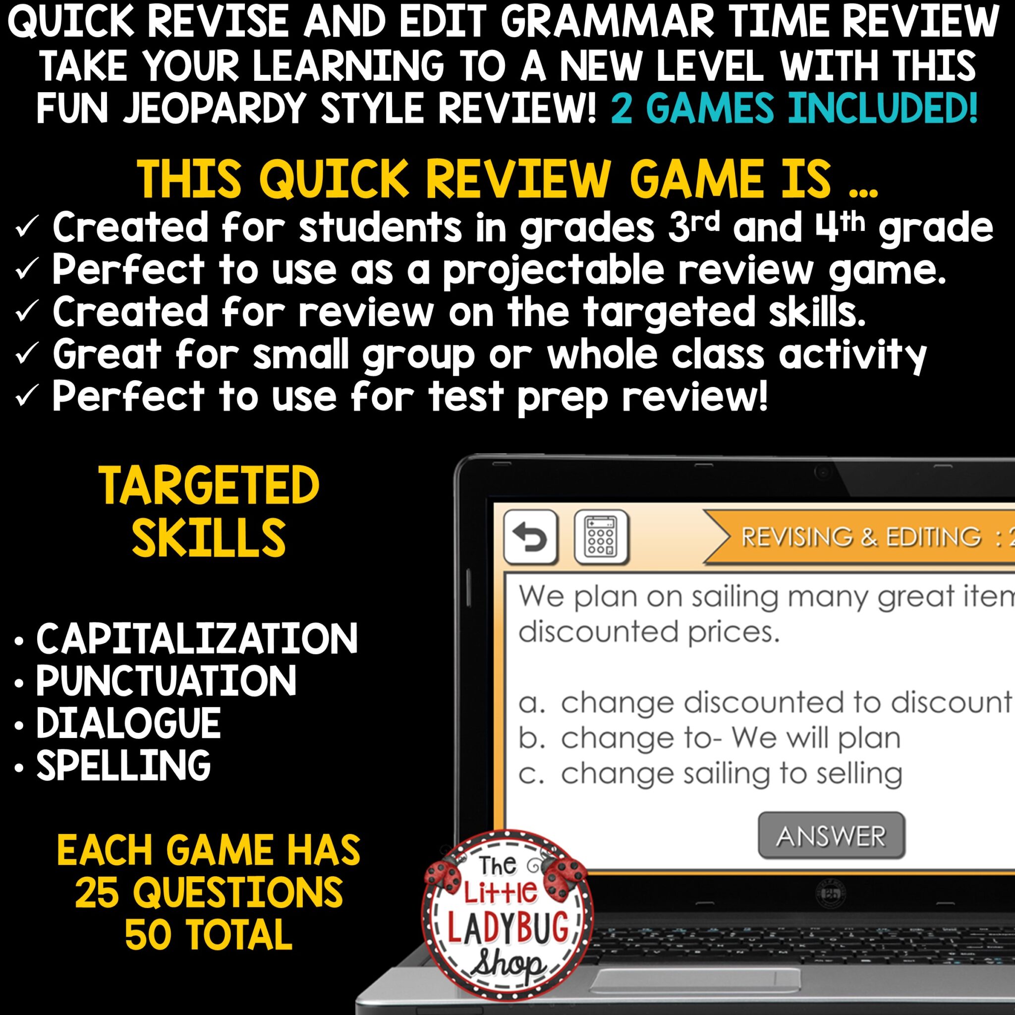 Revise Edit Test Prep Grammar Jeopardy Game - The Little Ladybug Shop