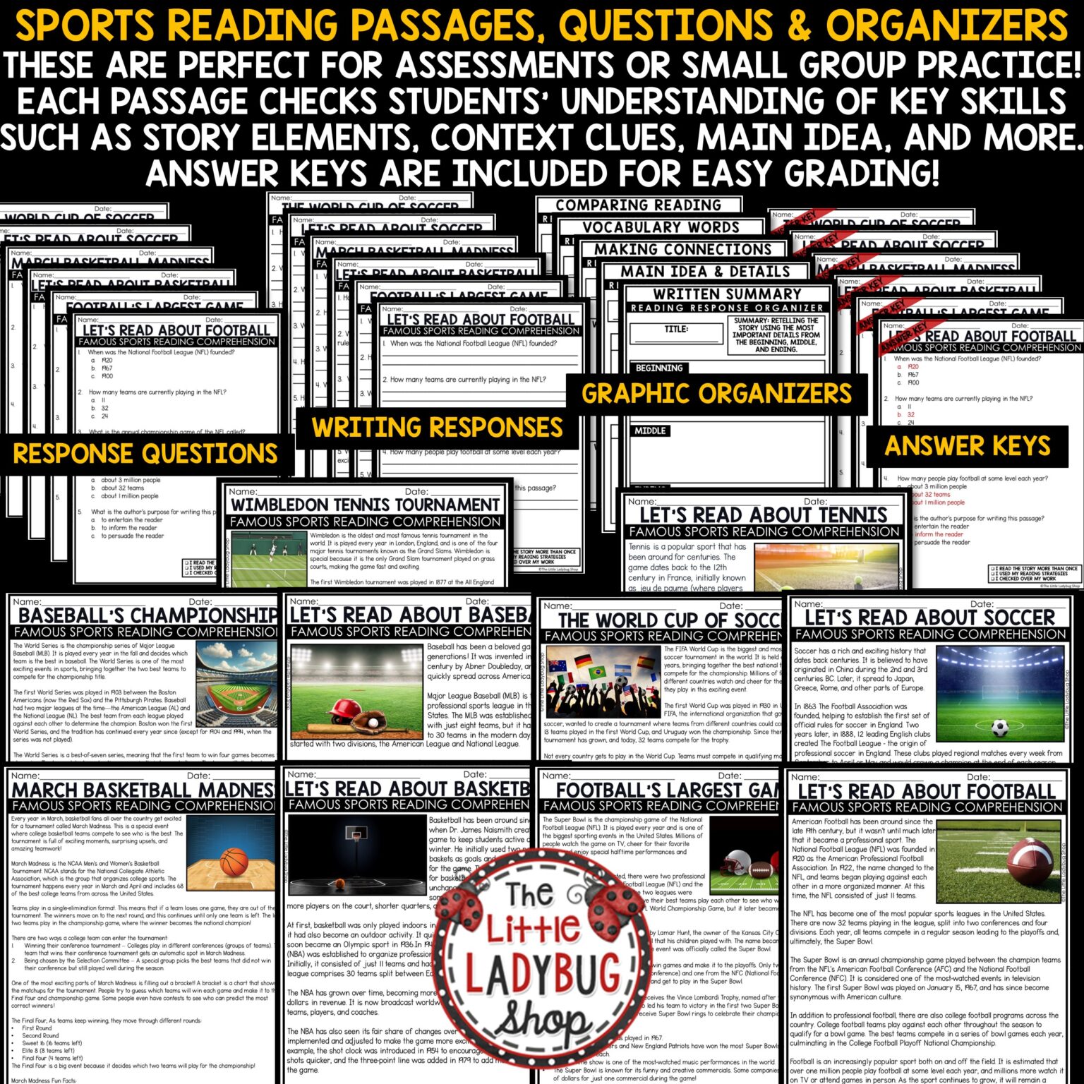 Football Basketball March Madness Sports Reading Passages - The Little ...