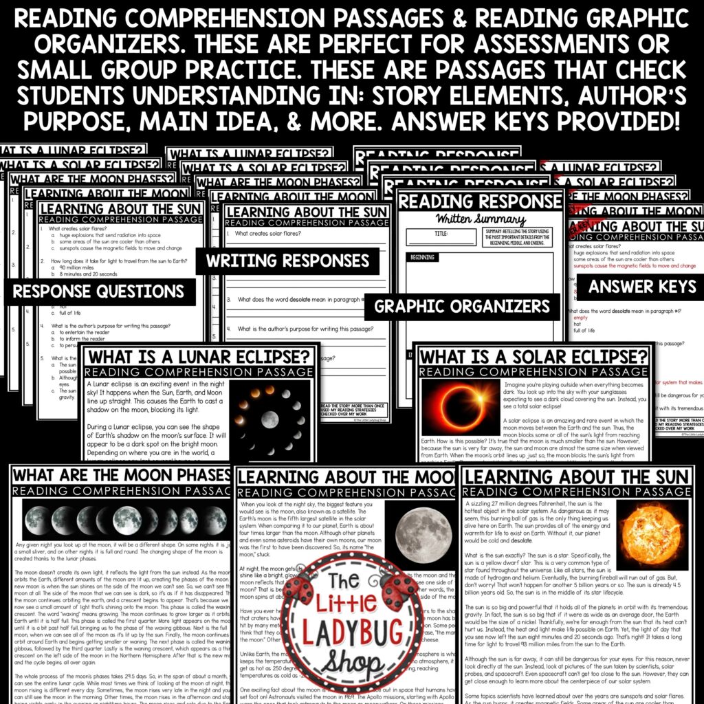 Sun Moon Phases Reading Passages - The Little Ladybug Shop