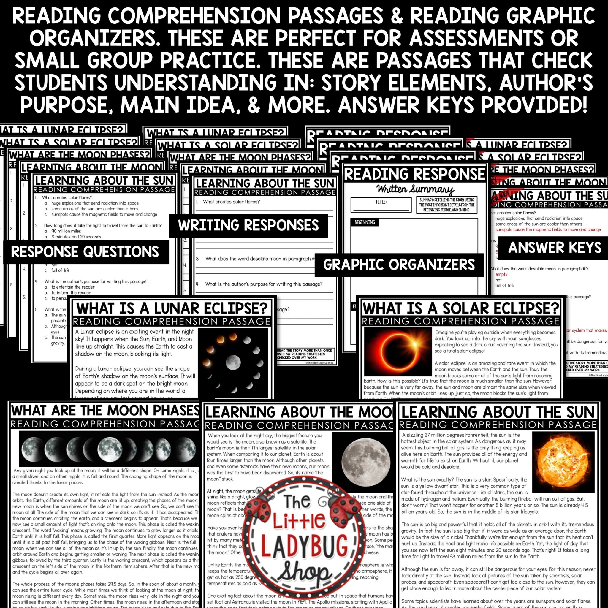 Sun Moon Phases Reading Passages - The Little Ladybug Shop