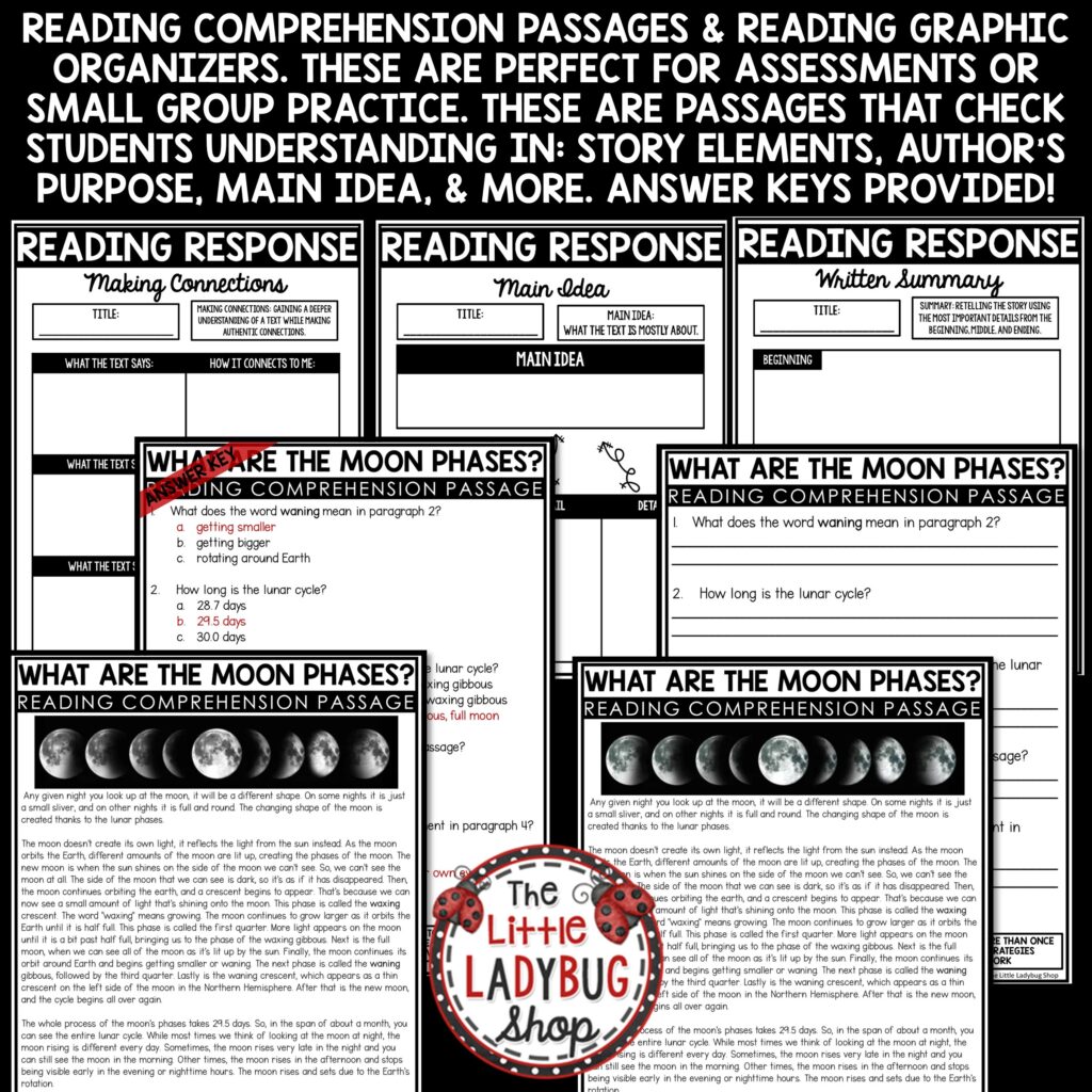 Sun Moon Phases Reading Passages - The Little Ladybug Shop
