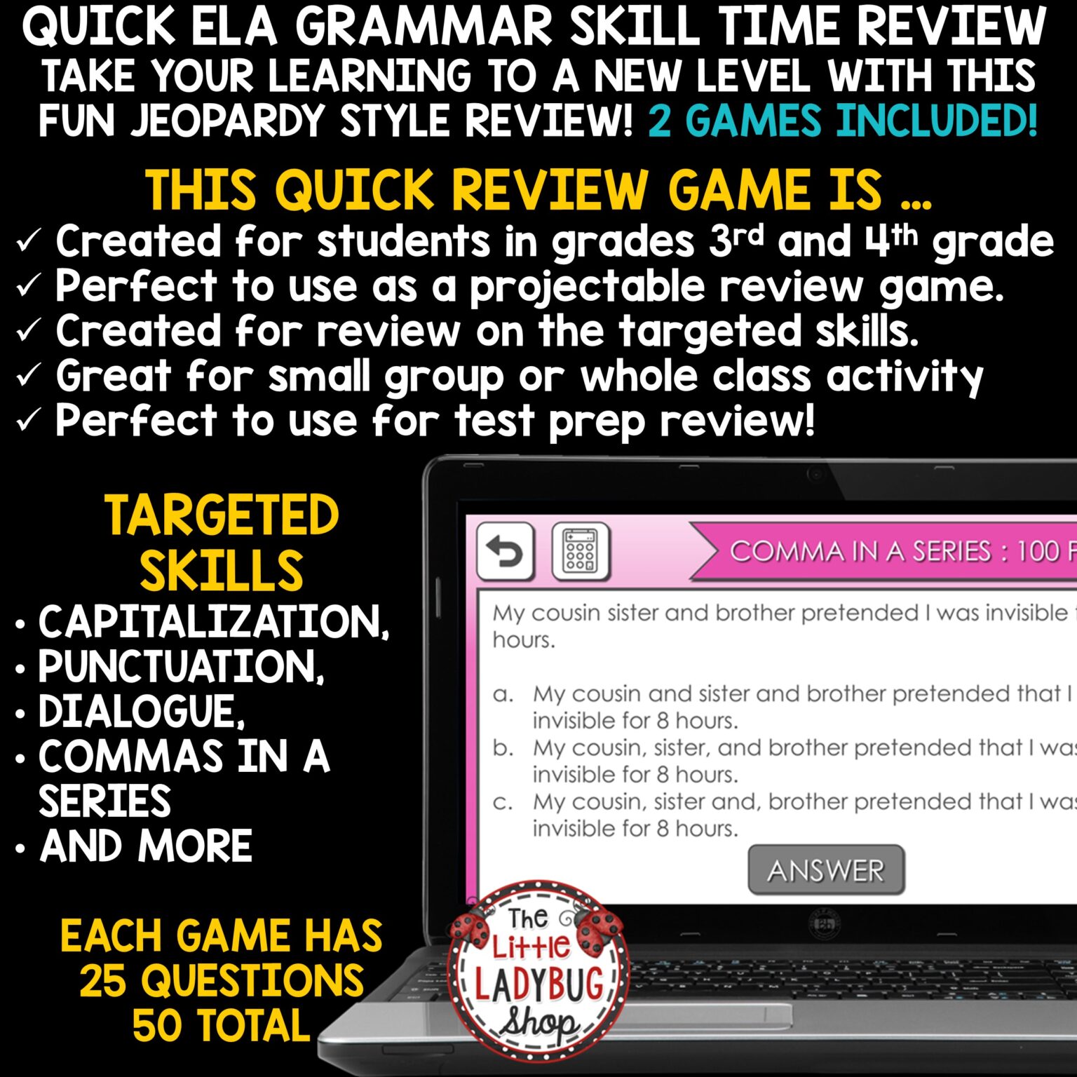 Language Test Prep Grammar Jeopardy Game - The Little Ladybug Shop