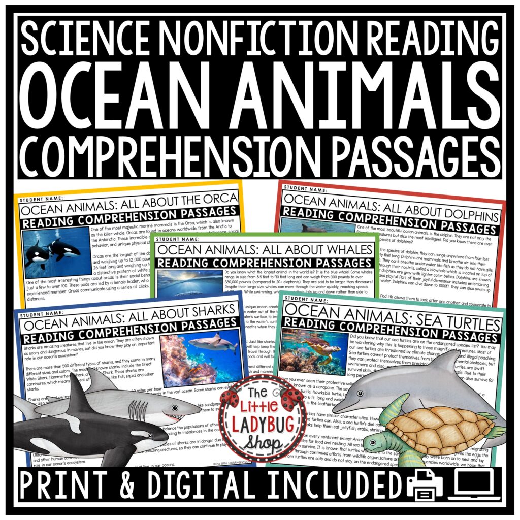 Ocean Animals Science Reading Passages - The Little Ladybug Shop
