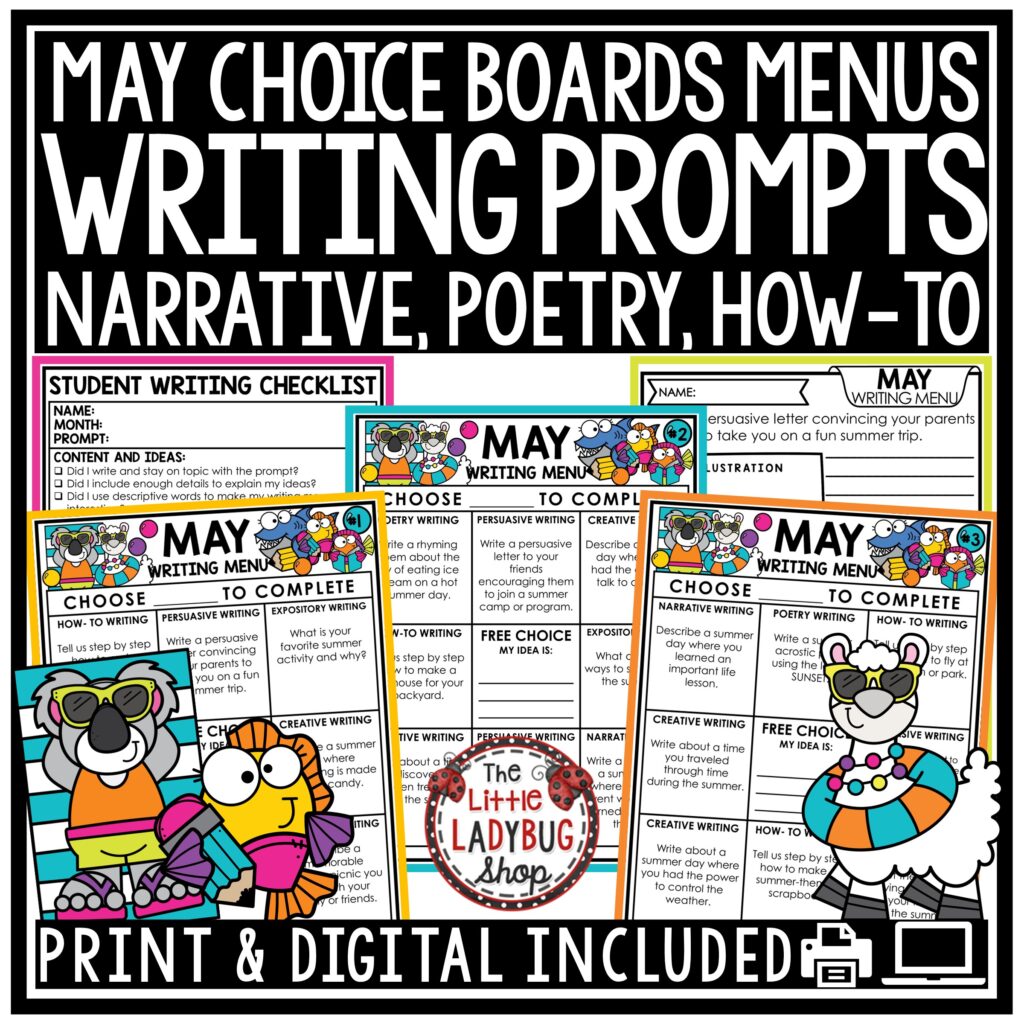 May Writing Prompts Choice Board - The Little Ladybug Shop