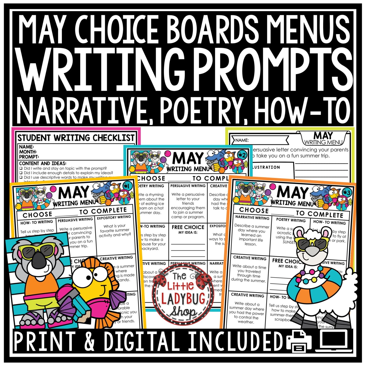 May Writing Prompts Choice Board - The Little Ladybug Shop