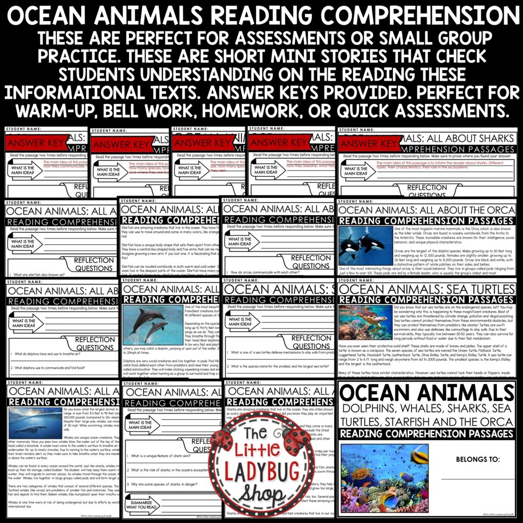 Ocean Animals Science Reading Passages - The Little Ladybug Shop