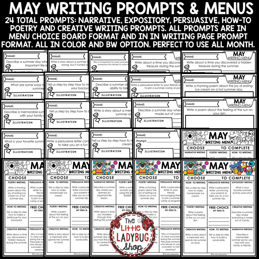 May Writing Prompts Choice Board - The Little Ladybug Shop