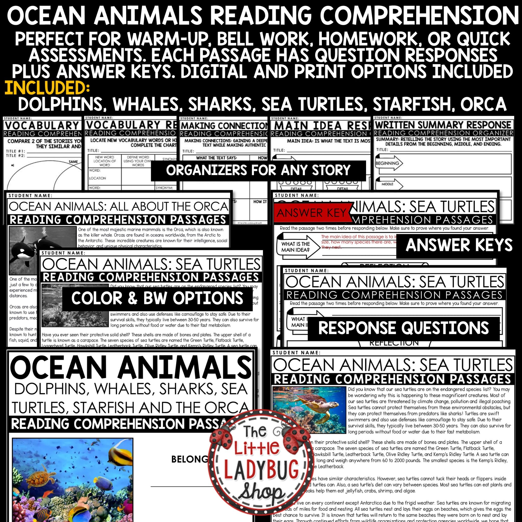 Ocean Animals Science Reading Passages - The Little Ladybug Shop