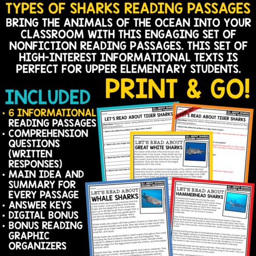 Sharks Summer Reading Passages Ocean Animals Shark Week Activities ...