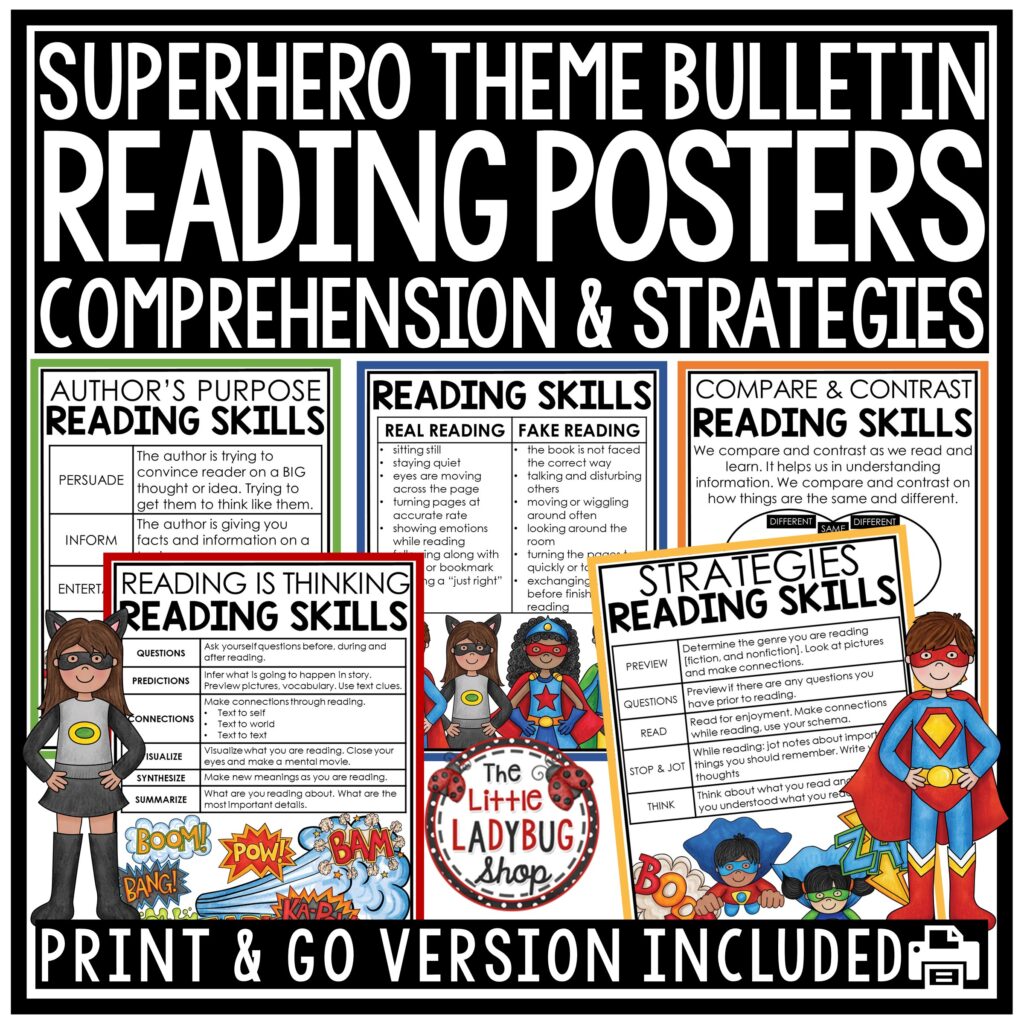 Superhero Theme Reading Comprehension Posters - The Little Ladybug Shop