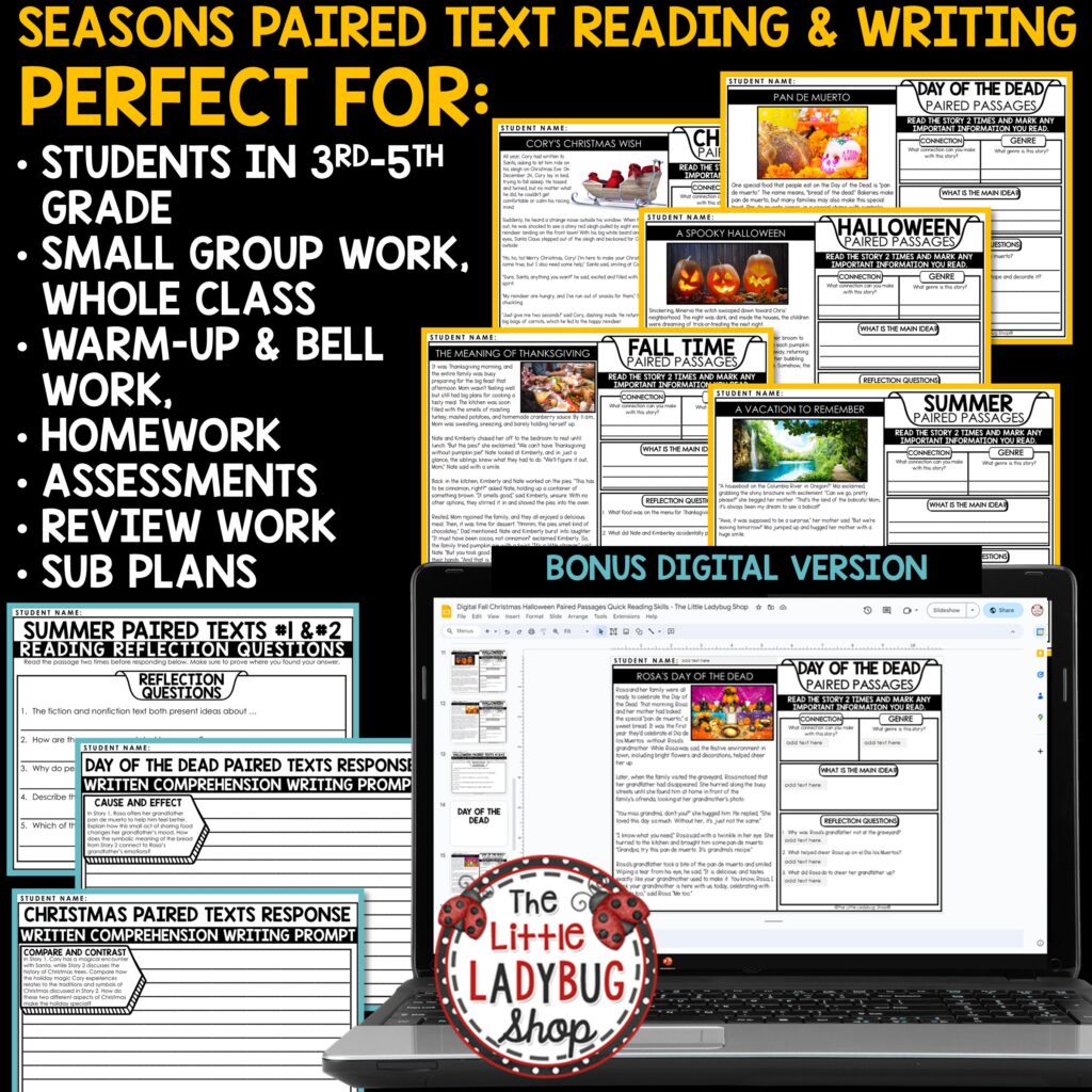 Fall Halloween Christmas Reading Paired Passages with Writing Prompts ...