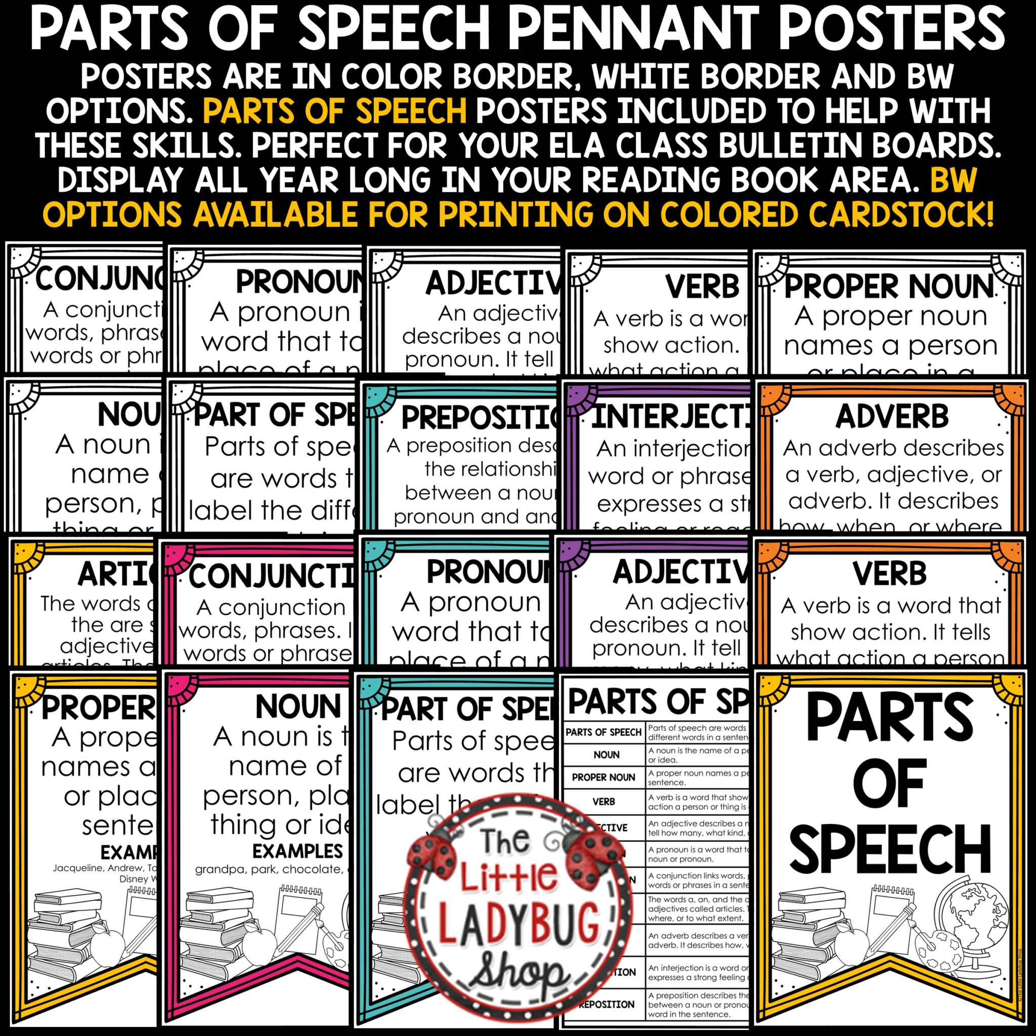 Parts of Speech ELA Posters - The Little Ladybug Shop