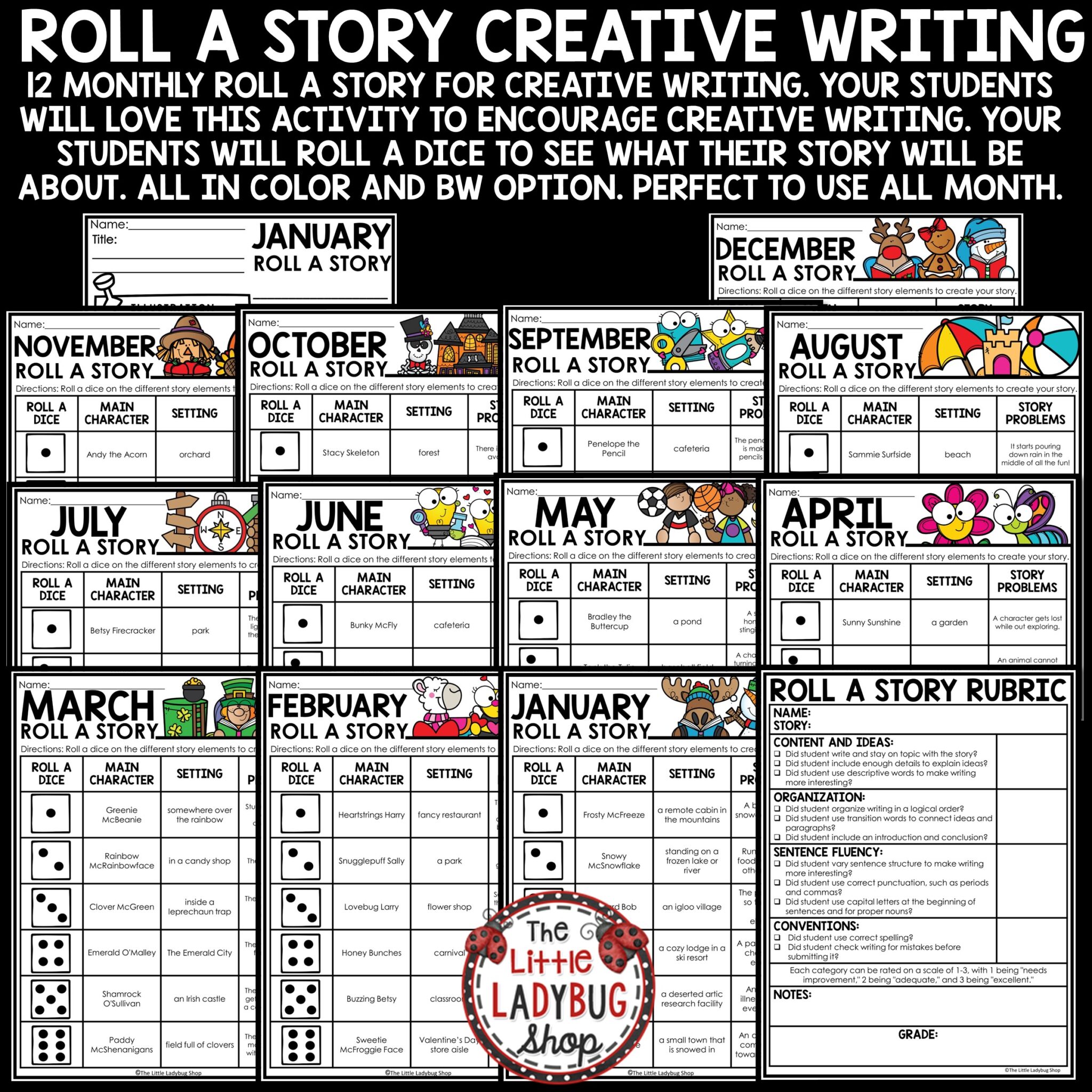 Dice Roll a Creative Story Writing Prompts - The Little Ladybug Shop