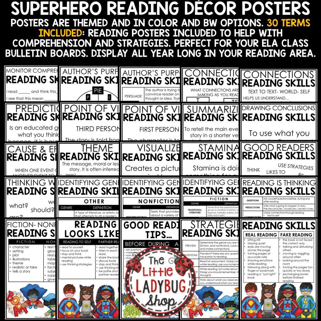 Superhero Theme Reading Comprehension Posters - The Little Ladybug Shop