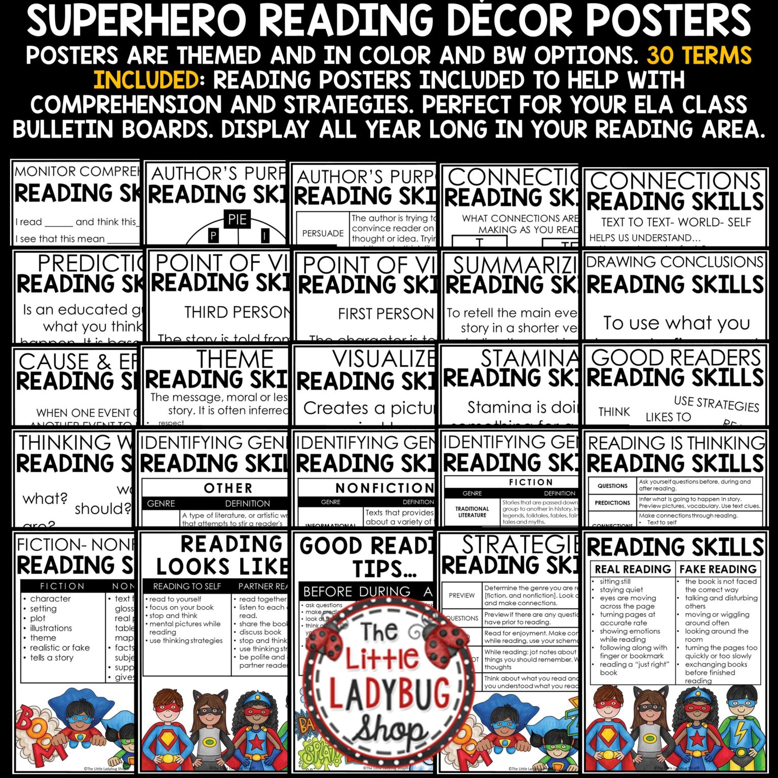 Superhero Theme Reading Comprehension Posters - The Little Ladybug Shop