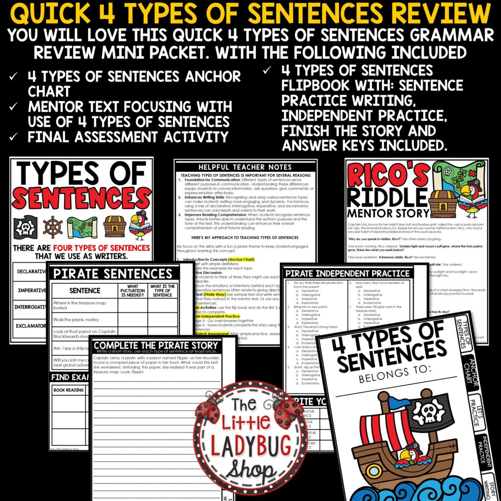 Grammar Types of Sentences Worksheets - The Little Ladybug Shop