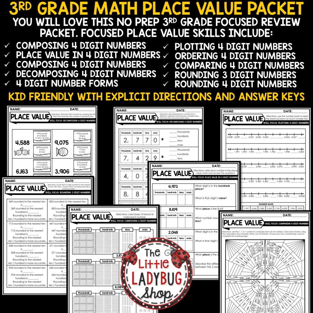 3rd Grade Place Value Math Review - The Little Ladybug Shop