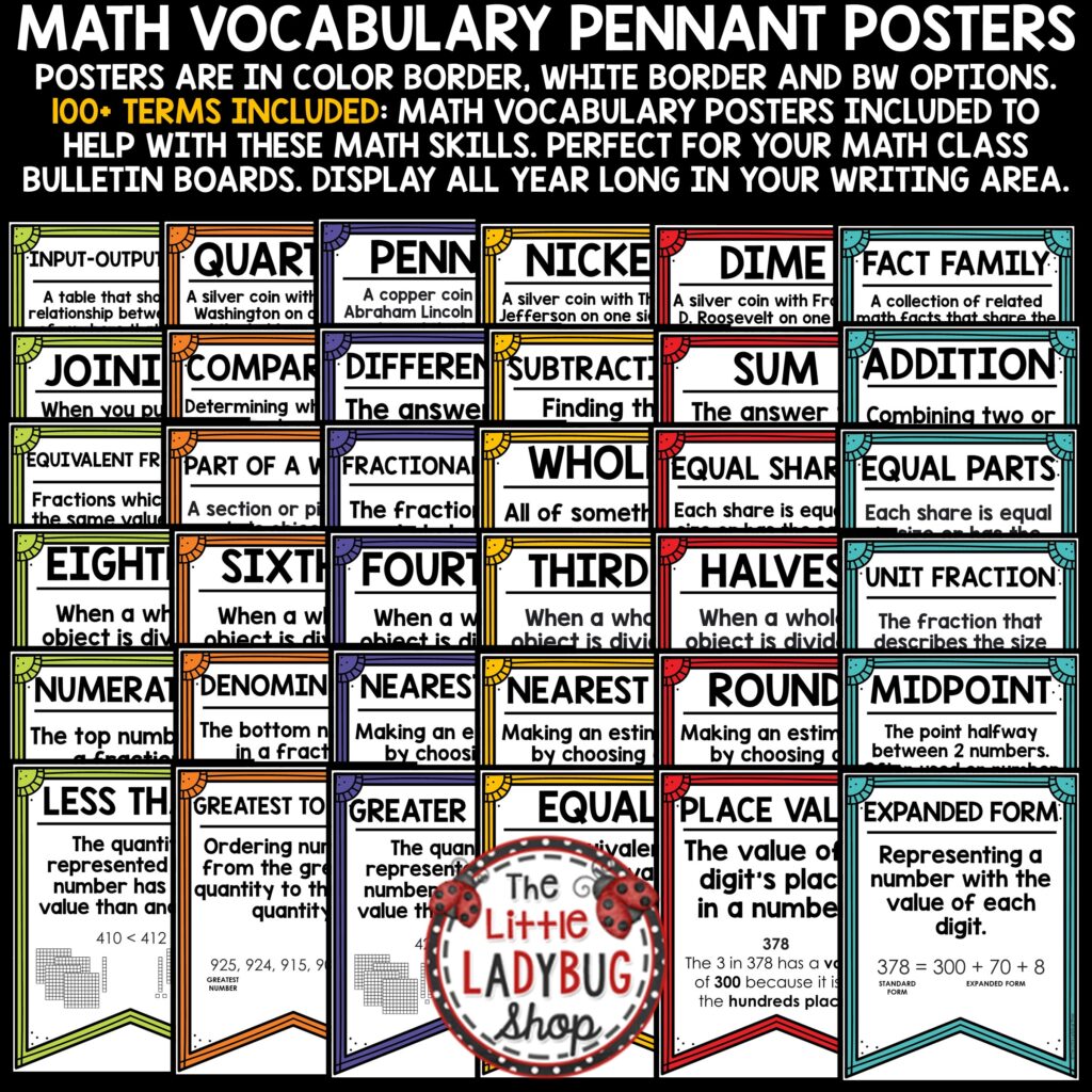Math Vocabulary Word Wall - The Little Ladybug Shop