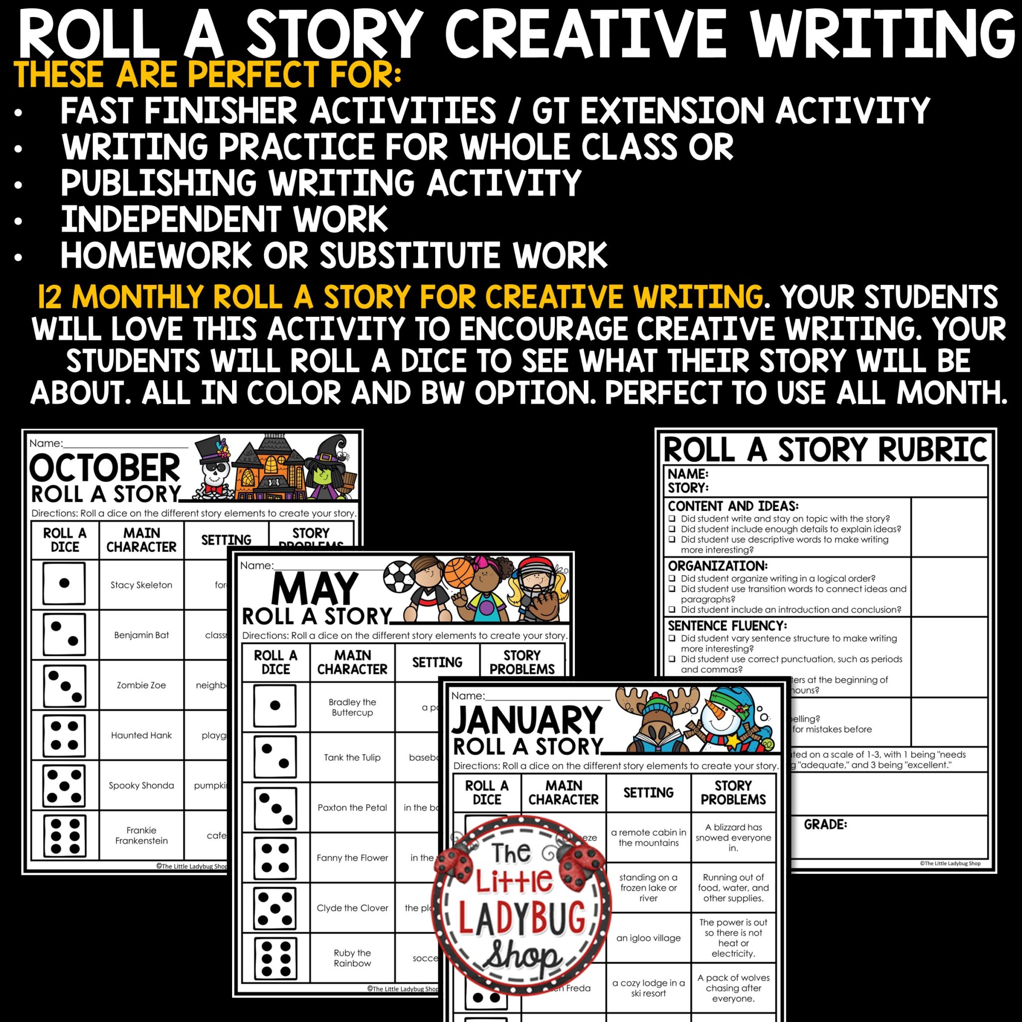 Dice Roll a Creative Story Writing Prompts - The Little Ladybug Shop
