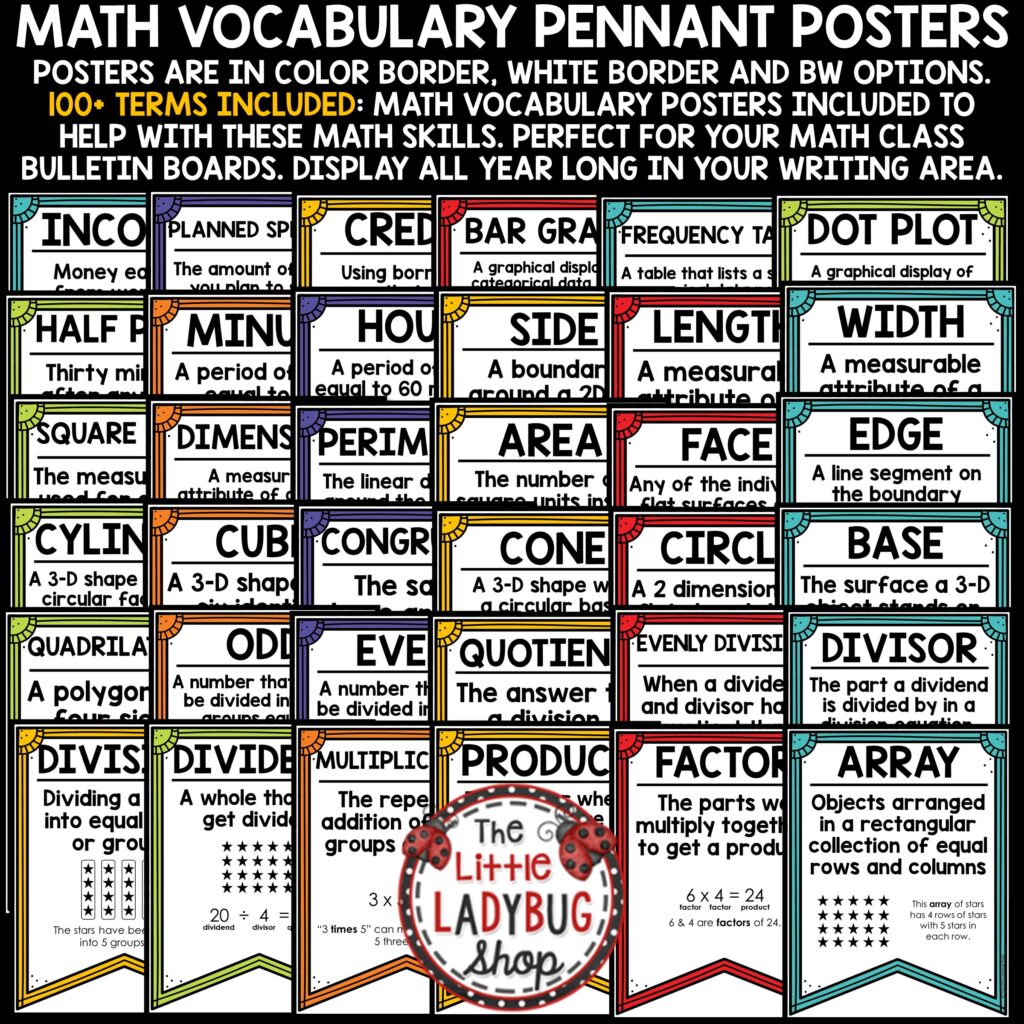 Math Vocabulary Word Wall - The Little Ladybug Shop
