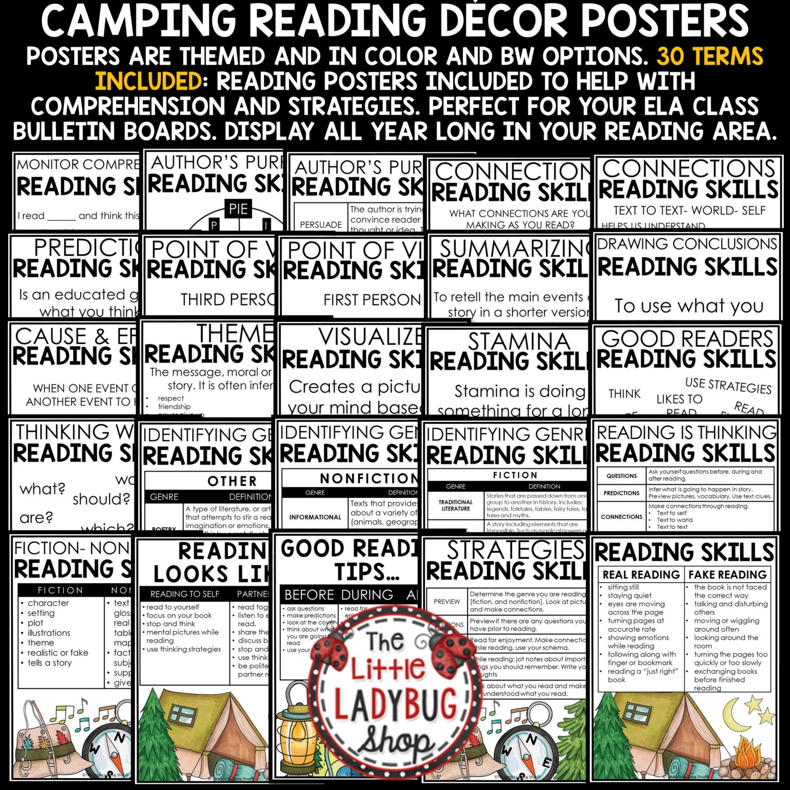 Camping Theme Reading Comprehension Posters - The Little Ladybug Shop