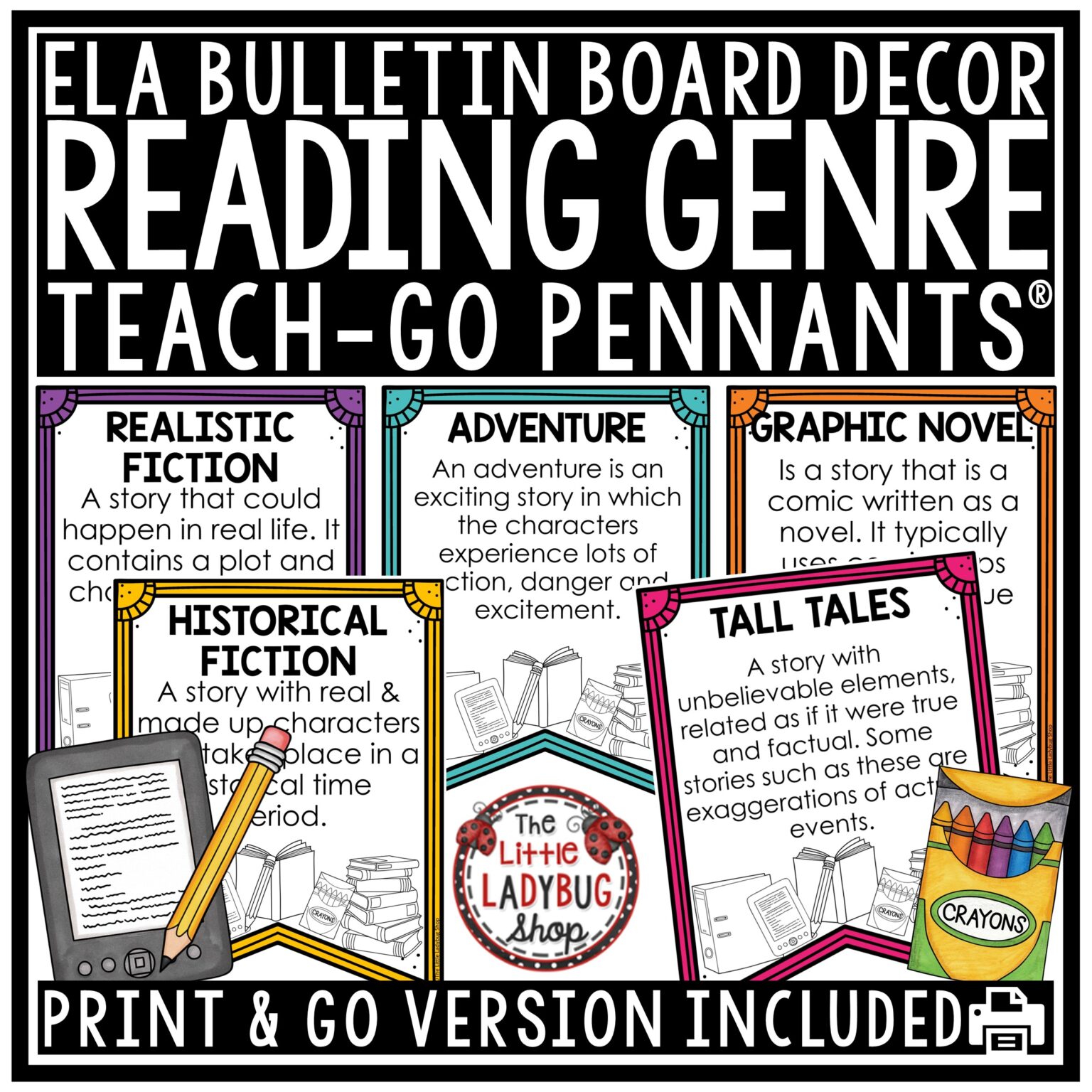 Reading Genre Posters Bulletin Board - The Little Ladybug Shop