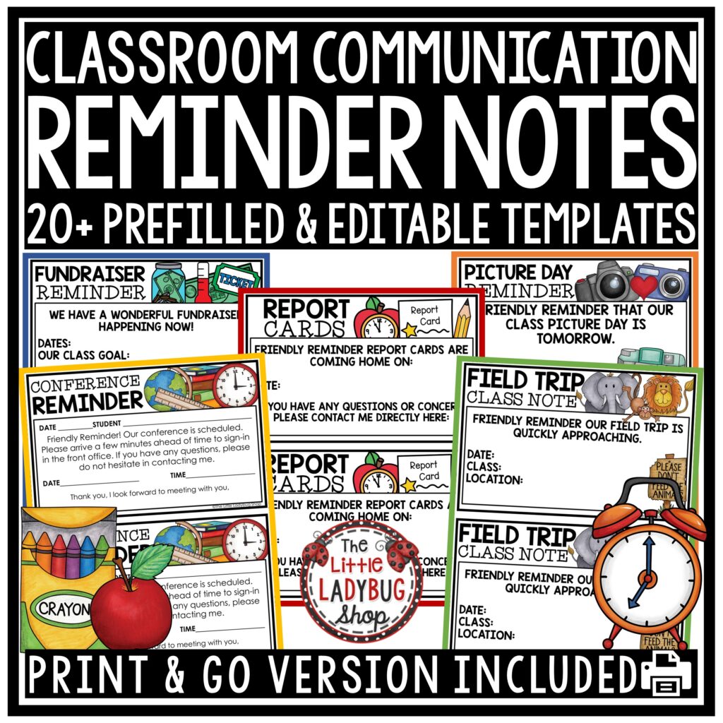 Editable Parent Teacher Conference Reminder Notes - The Little Ladybug Shop