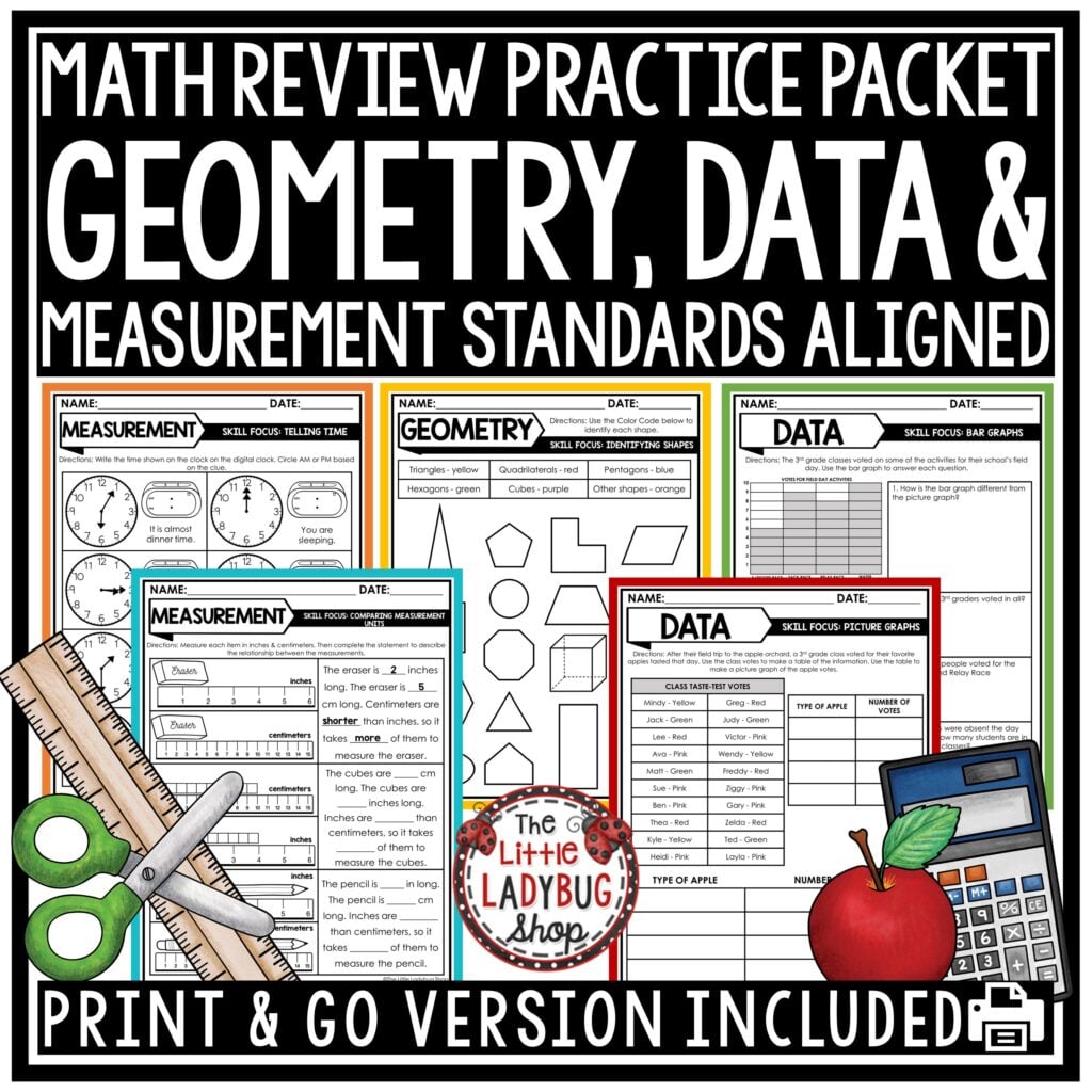 3rd Grade Measurement Geometry Data Review Practice - The Little ...