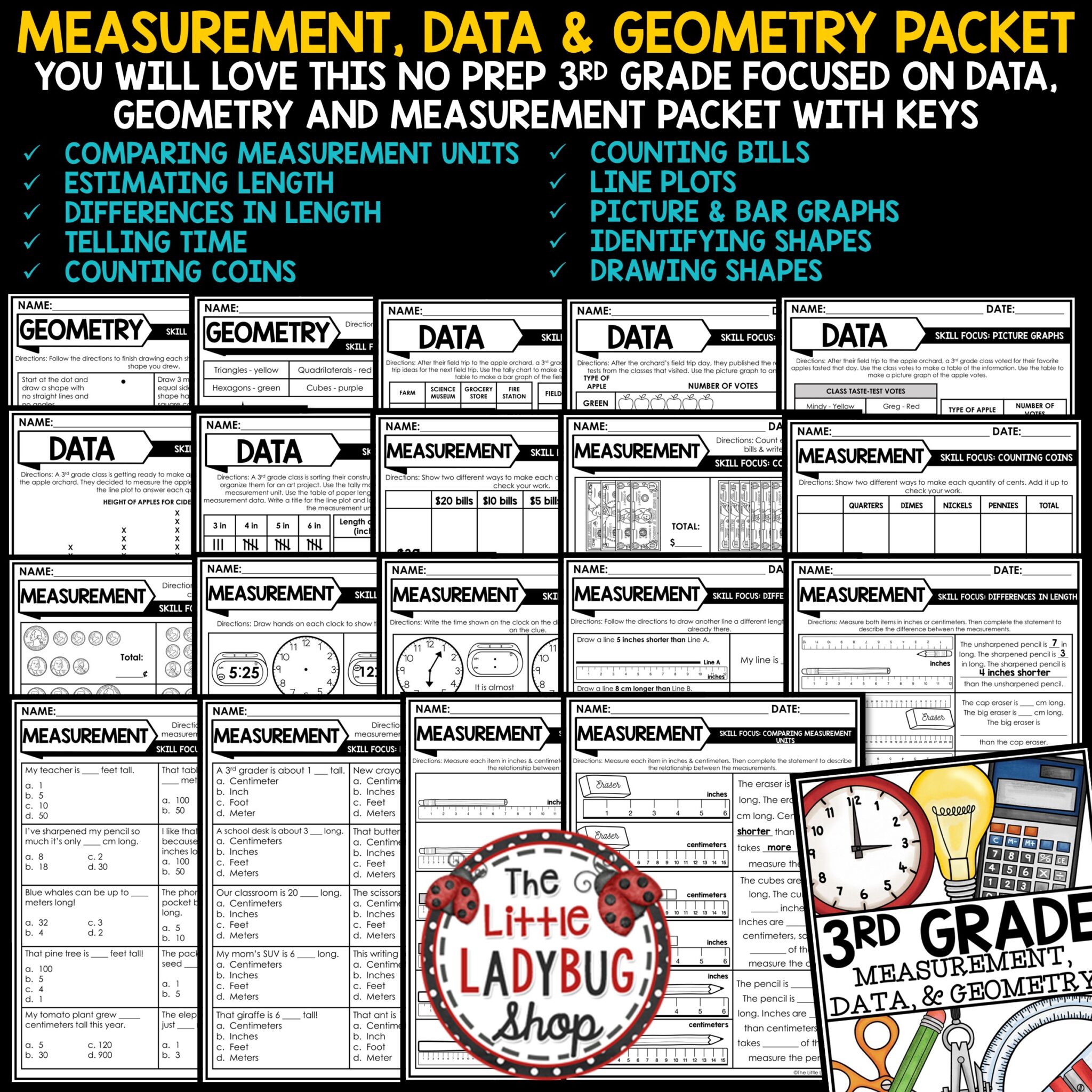 3rd Grade Measurement Geometry Data Review Practice - The Little ...