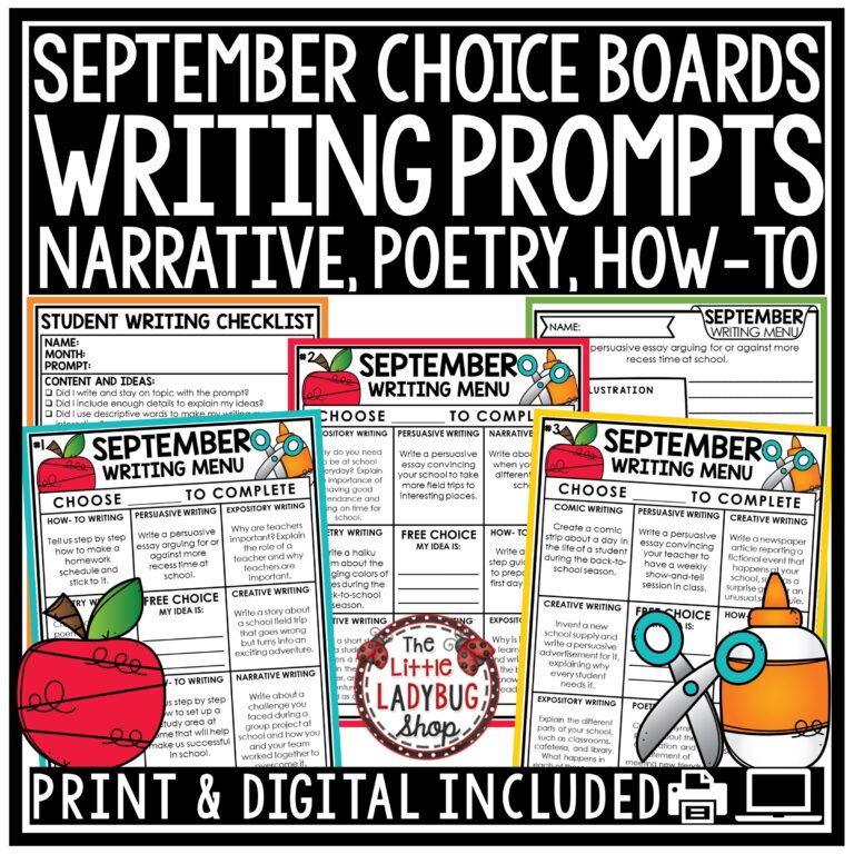 September Writing Prompts Choice Board - The Little Ladybug Shop