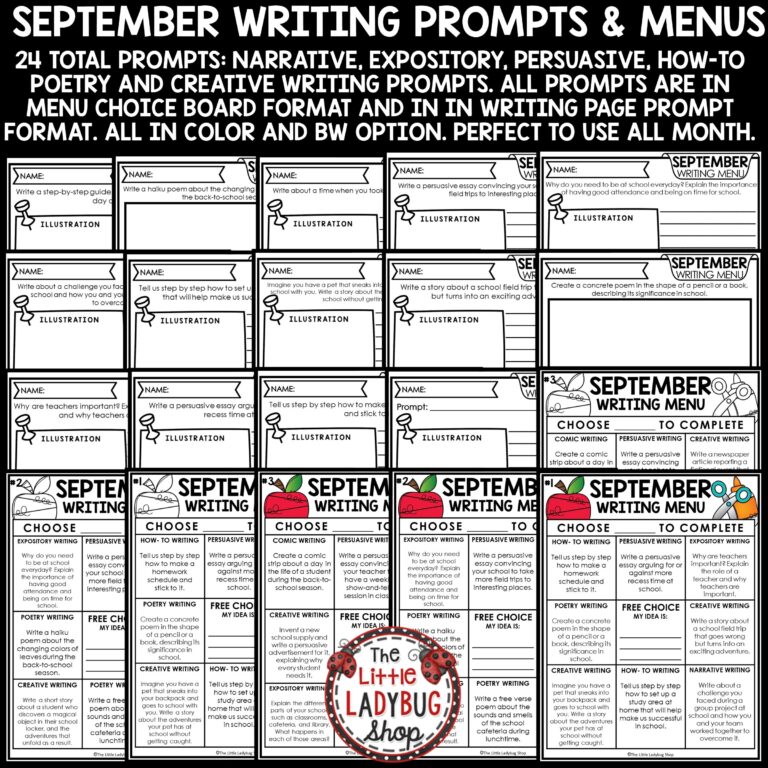 September Writing Prompts Choice Board - The Little Ladybug Shop