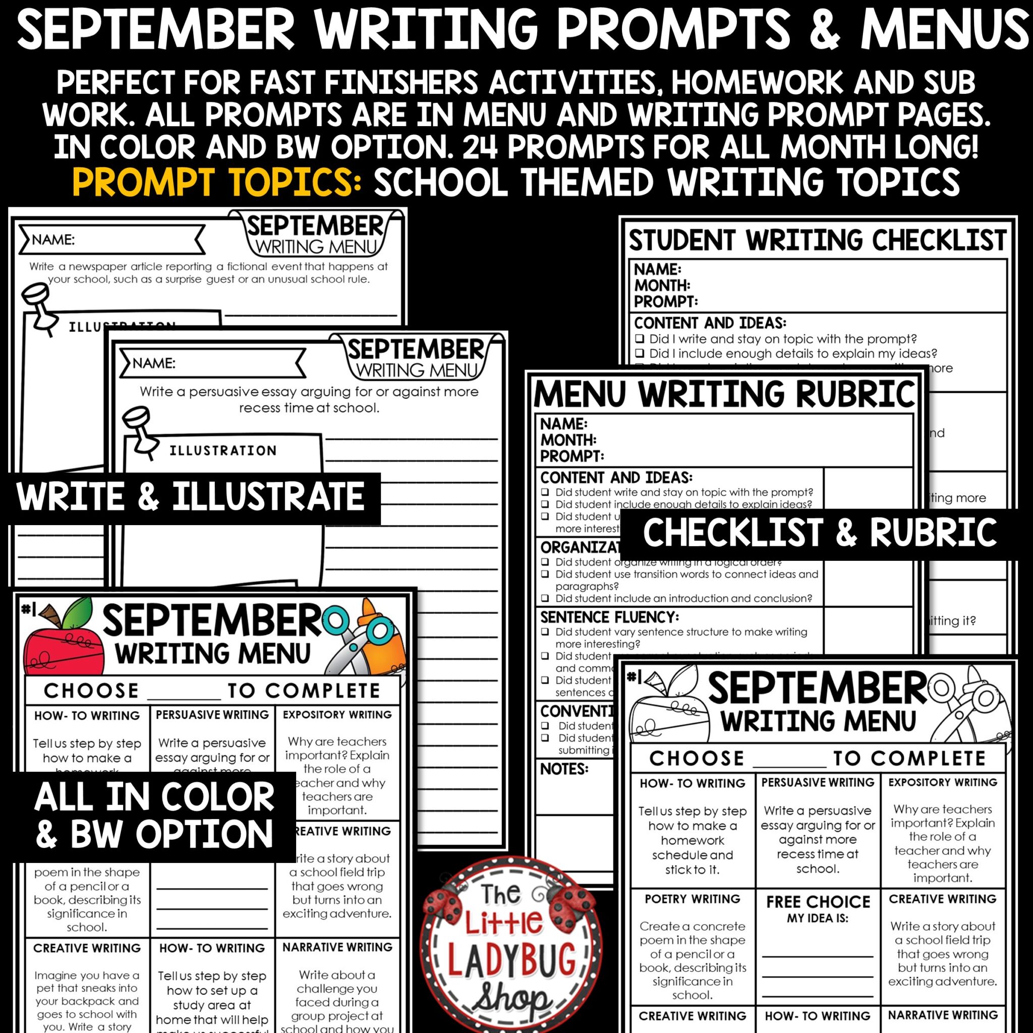 September Writing Prompts Choice Board - The Little Ladybug Shop