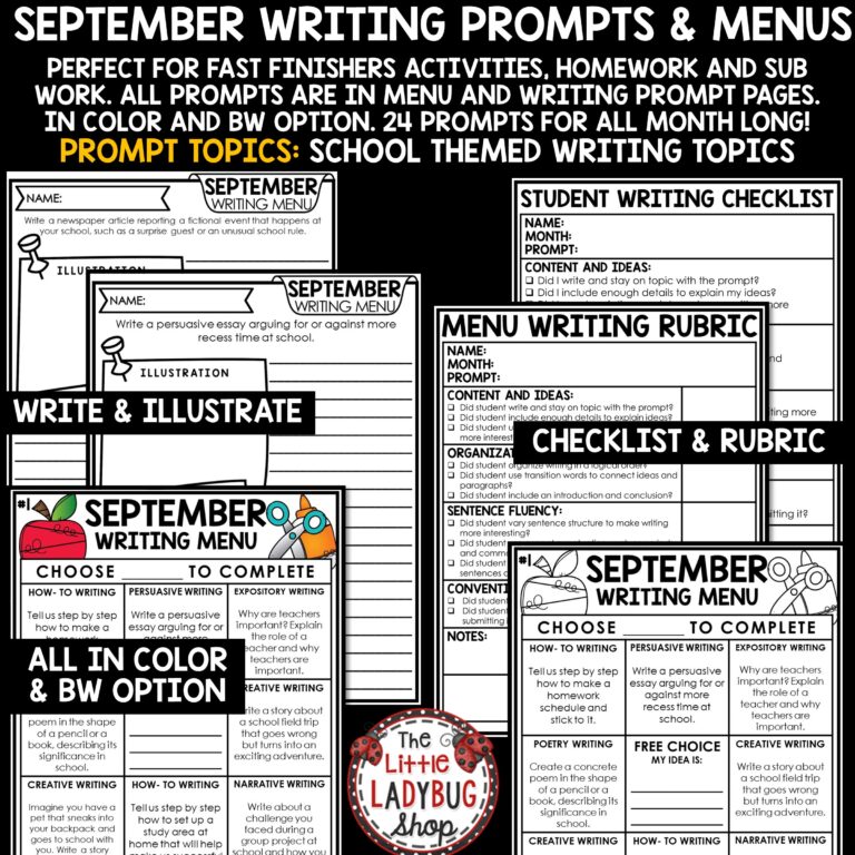 September Writing Prompts Choice Board - The Little Ladybug Shop