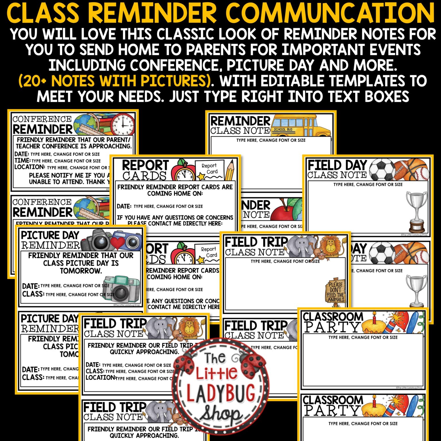 Editable Parent Teacher Conference Reminder Notes - The Little Ladybug Shop