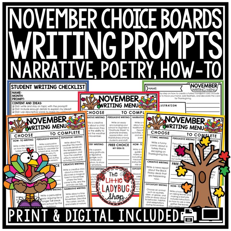 November Writing Prompts Choice Board - The Little Ladybug Shop