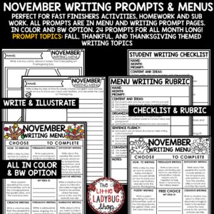 November Writing Prompts Choice Board - The Little Ladybug Shop