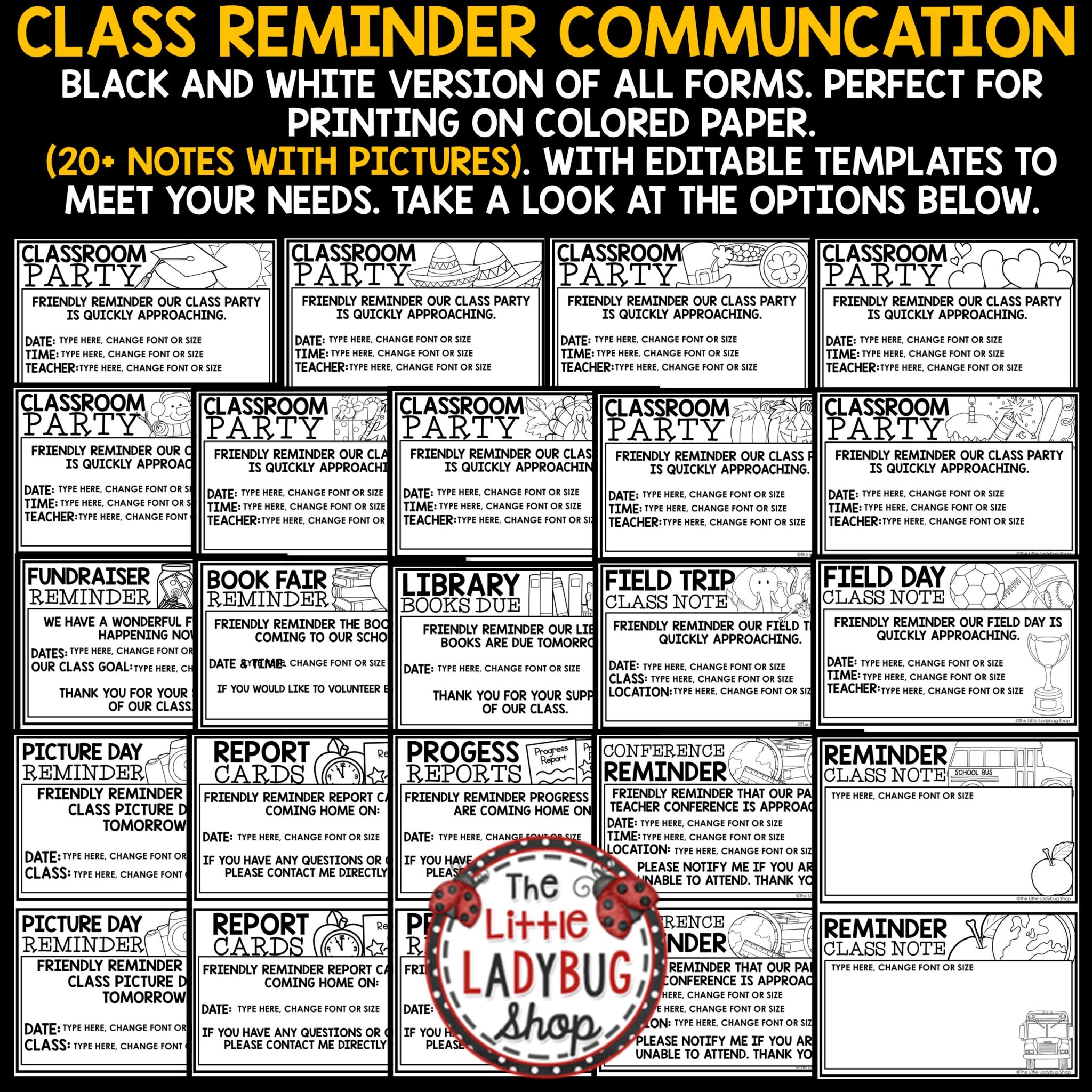 Editable Parent Teacher Conference Reminder Notes - The Little Ladybug Shop