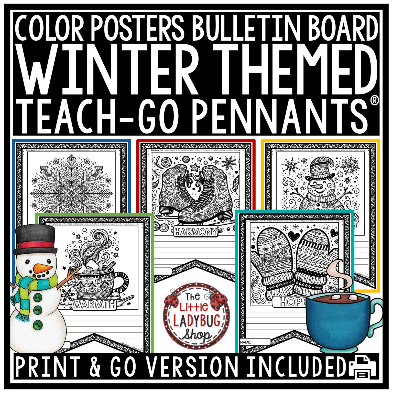 Winter Theme Coloring Pages Bulletin Board - The Little Ladybug Shop