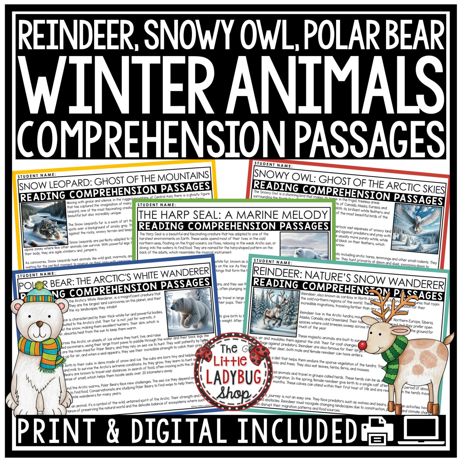Winter Animals Reading Comprehension Passages - The Little Ladybug Shop