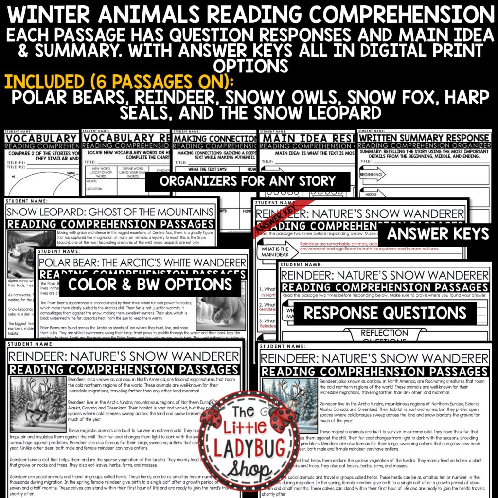 Winter Animals Reading Comprehension Passages - The Little Ladybug Shop