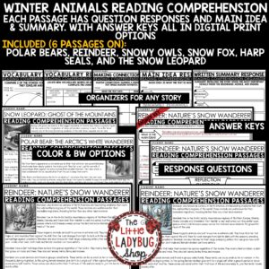 Winter Animals Reading Comprehension Passages - The Little Ladybug Shop