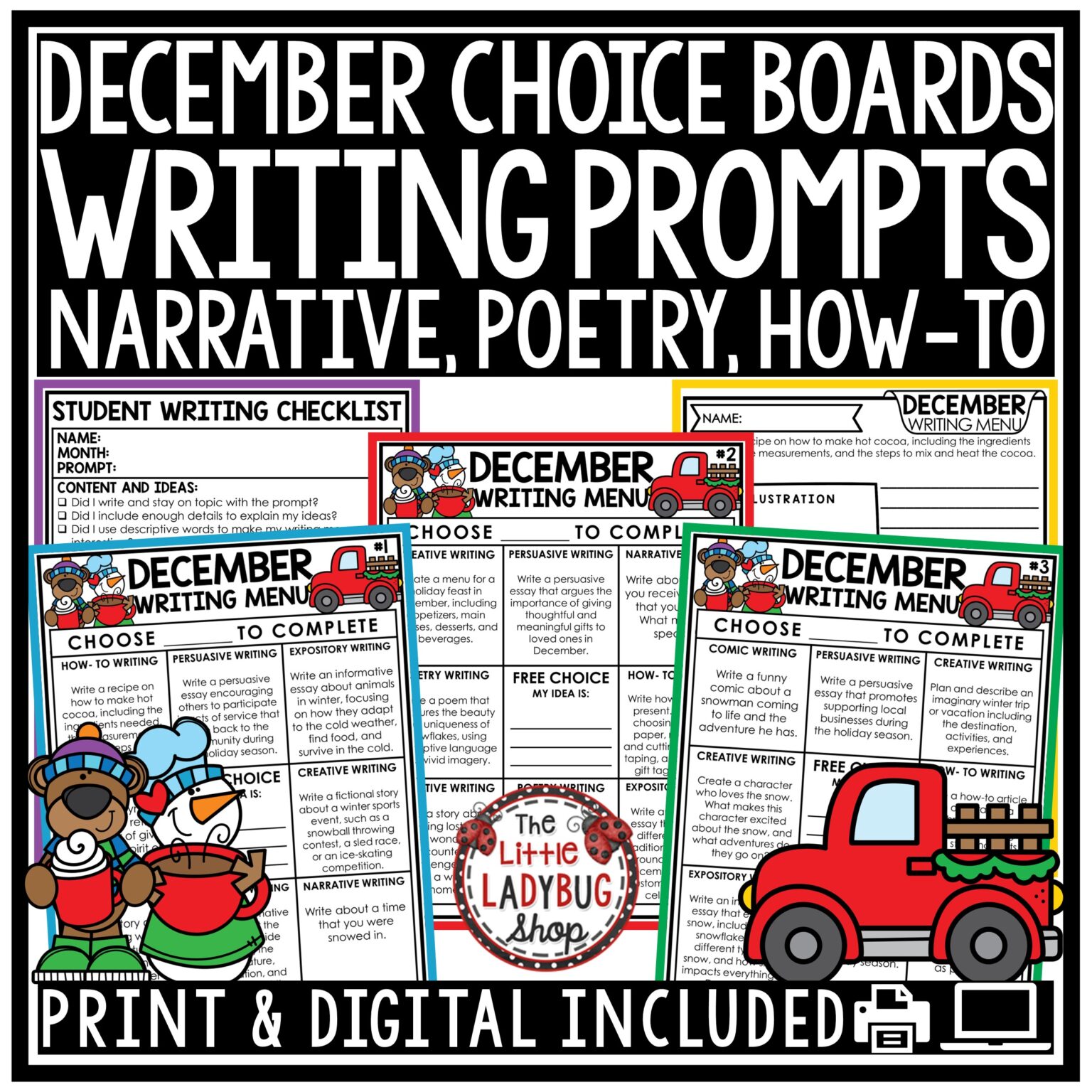 December Writing Prompts Choice Board - The Little Ladybug Shop
