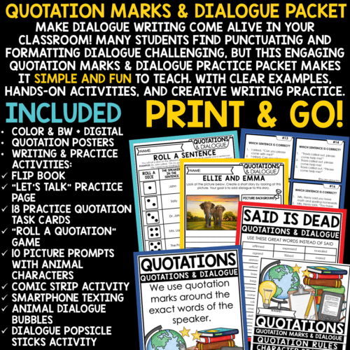 Quotation Marks and Dialogue Grammar Practice Worksheets - The Little ...
