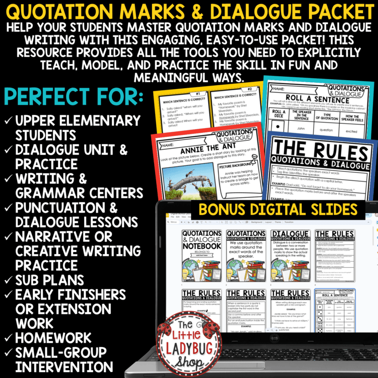 Quotation Marks and Dialogue Grammar Practice Worksheets - The Little ...