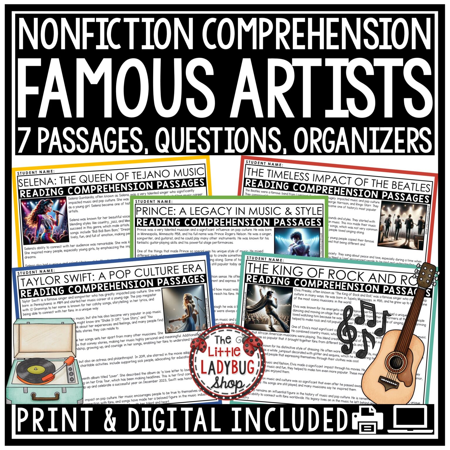 Famous Pop Music Artists Reading Passages - The Little Ladybug Shop