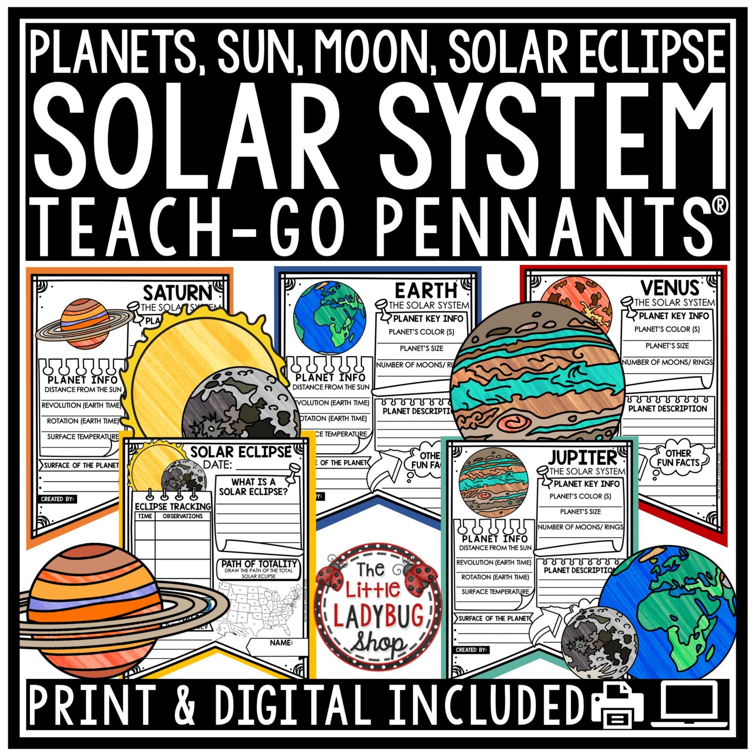 Solar System and Planets Moon Sun Research Activities - The Little ...