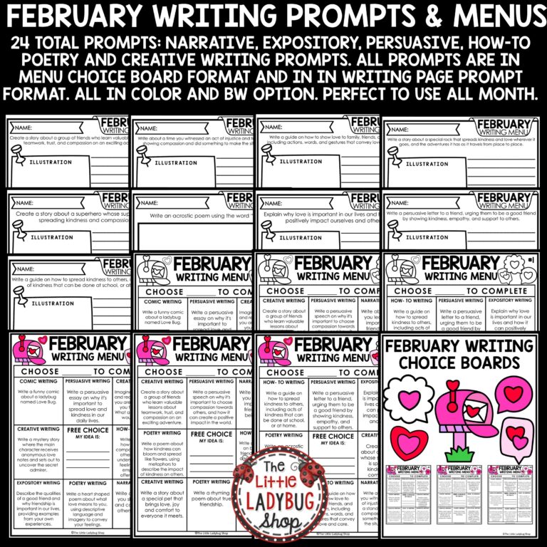 February Writing Prompts Choice Board - The Little Ladybug Shop