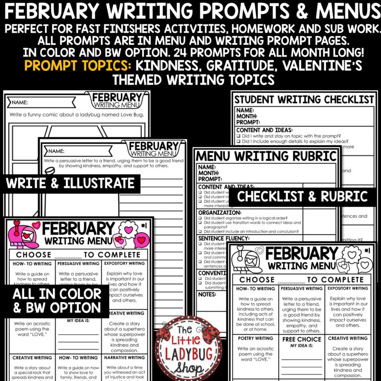 February Writing Prompts Choice Board - The Little Ladybug Shop