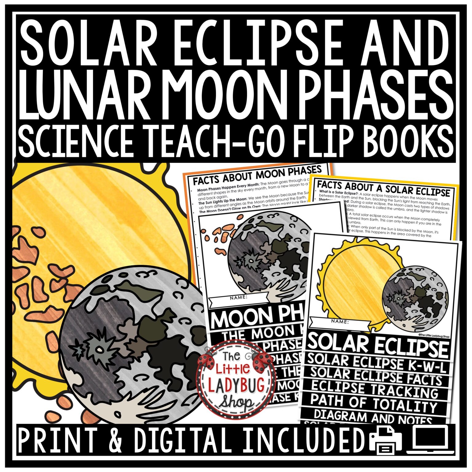 Solar Eclipse and Lunar Cycle Moon Phases Activities - The Little ...
