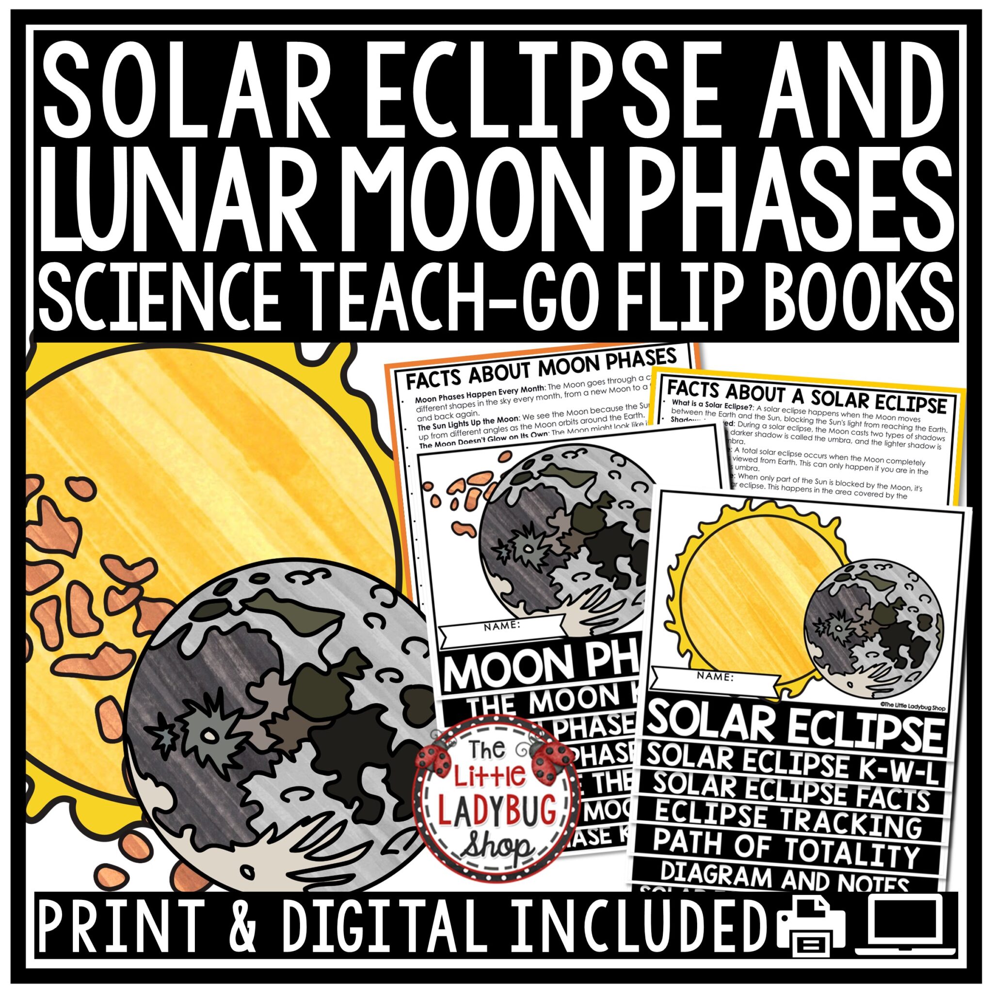 Solar Eclipse and Lunar Cycle Moon Phases Activities - The Little ...